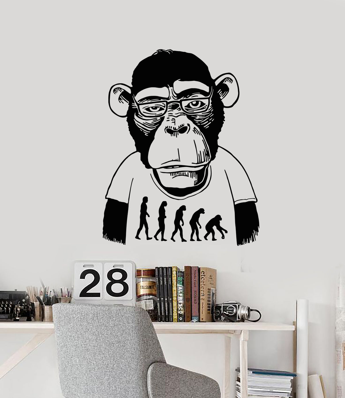 Vinyl Wall Decal Monkey Professor Bespectacled Funny Animal Stickers ...
