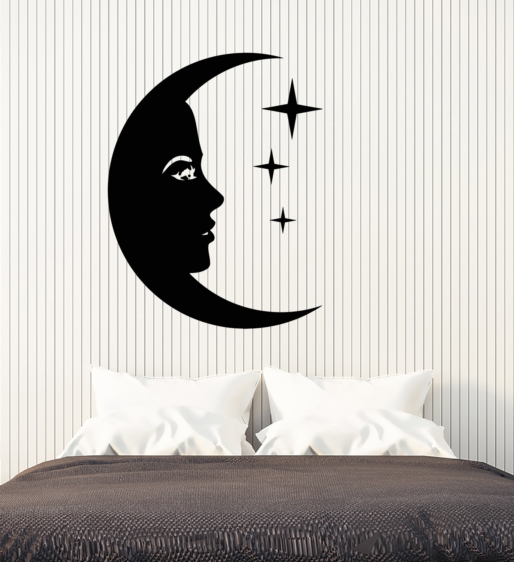 Vinyl Wall Decal Cartoon Moon Face Stars Night Children's Room Sticker ...
