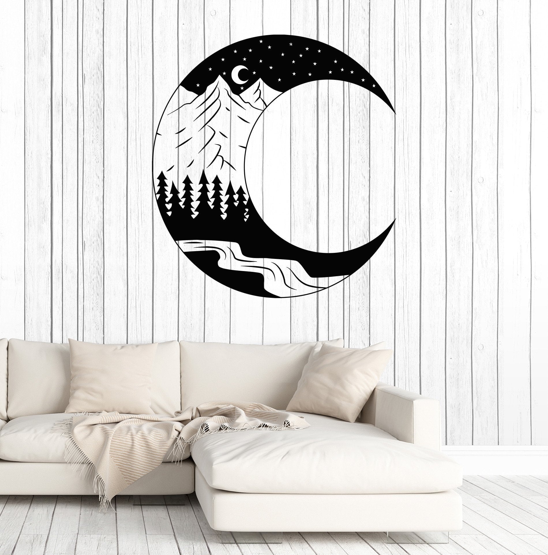 Vinyl Wall Decal Moon Landscape Forest Mountain Art Nature Stickers Un ...