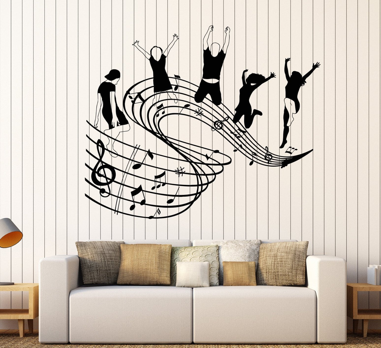 Vinyl Wall Decal Teenagers Music Dancing Notes Melody Stickers Unique ...