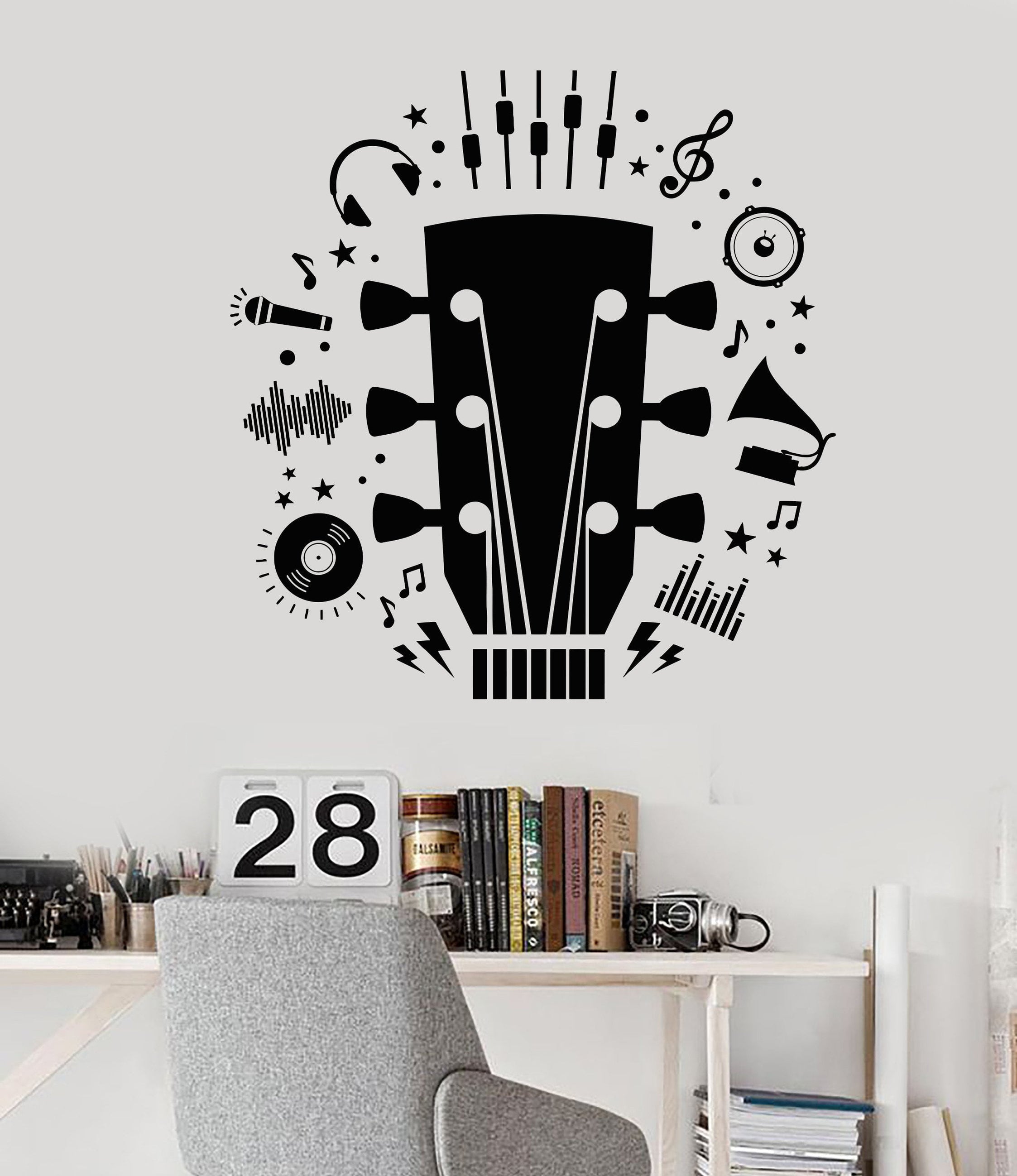 Vinyl Wall Decal Guitarist Guitar Music Headphones Musician Stickers U ...