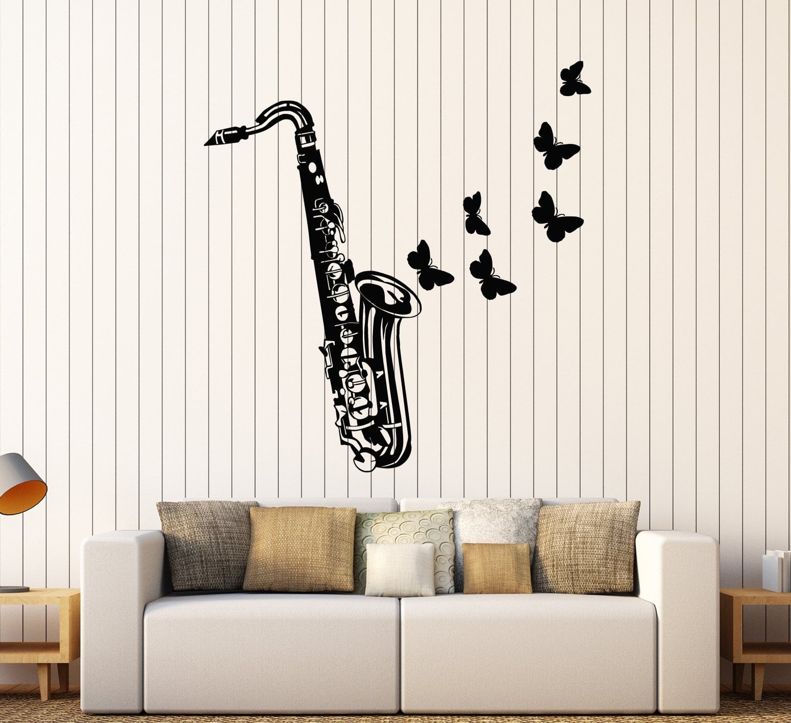 Vinyl Wall Decal Saxophone Jazz Musical Instrument Store Butterflies S ...