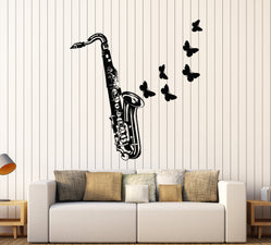 Vinyl Wall Decal Saxophone Jazz Musical Instrument Store Butterflies S ...