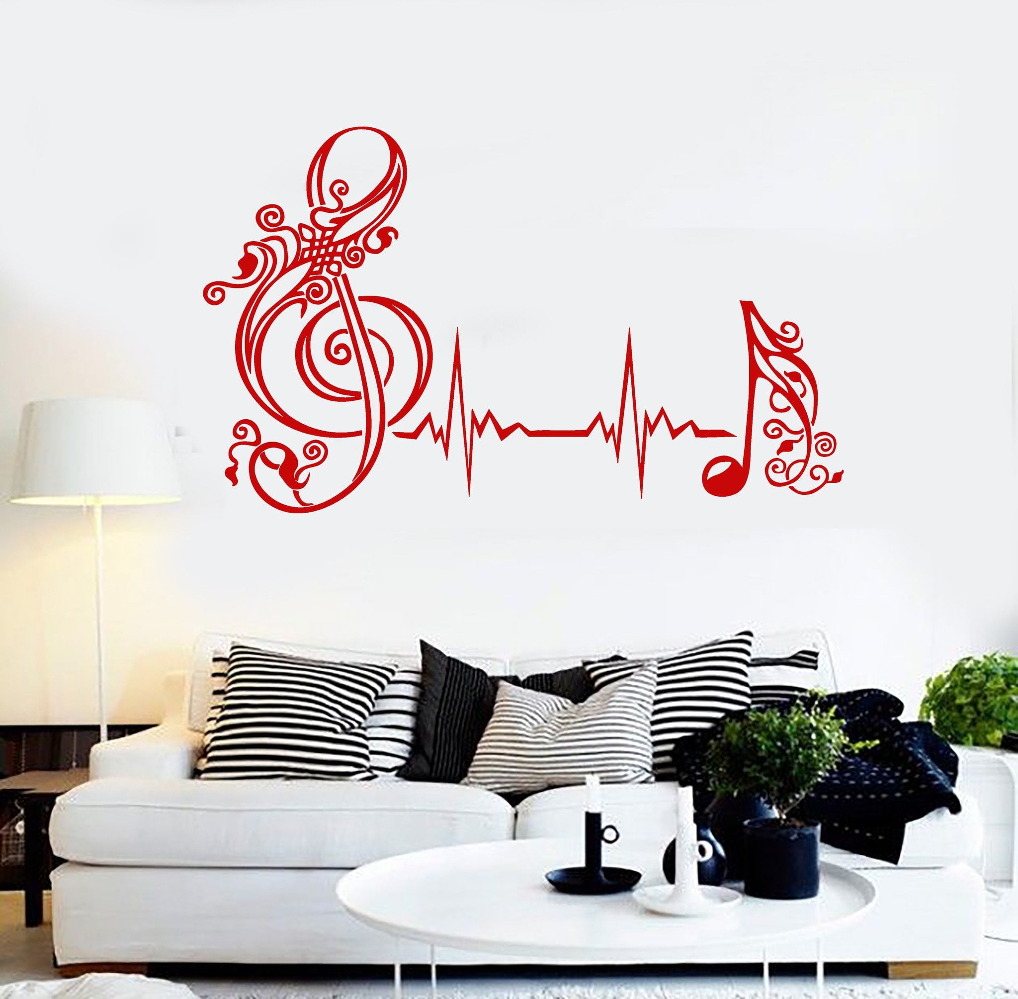 Vinyl Wall Decal Musical Note Heartbeat Pulse Music Art Stickers Uniqu ...