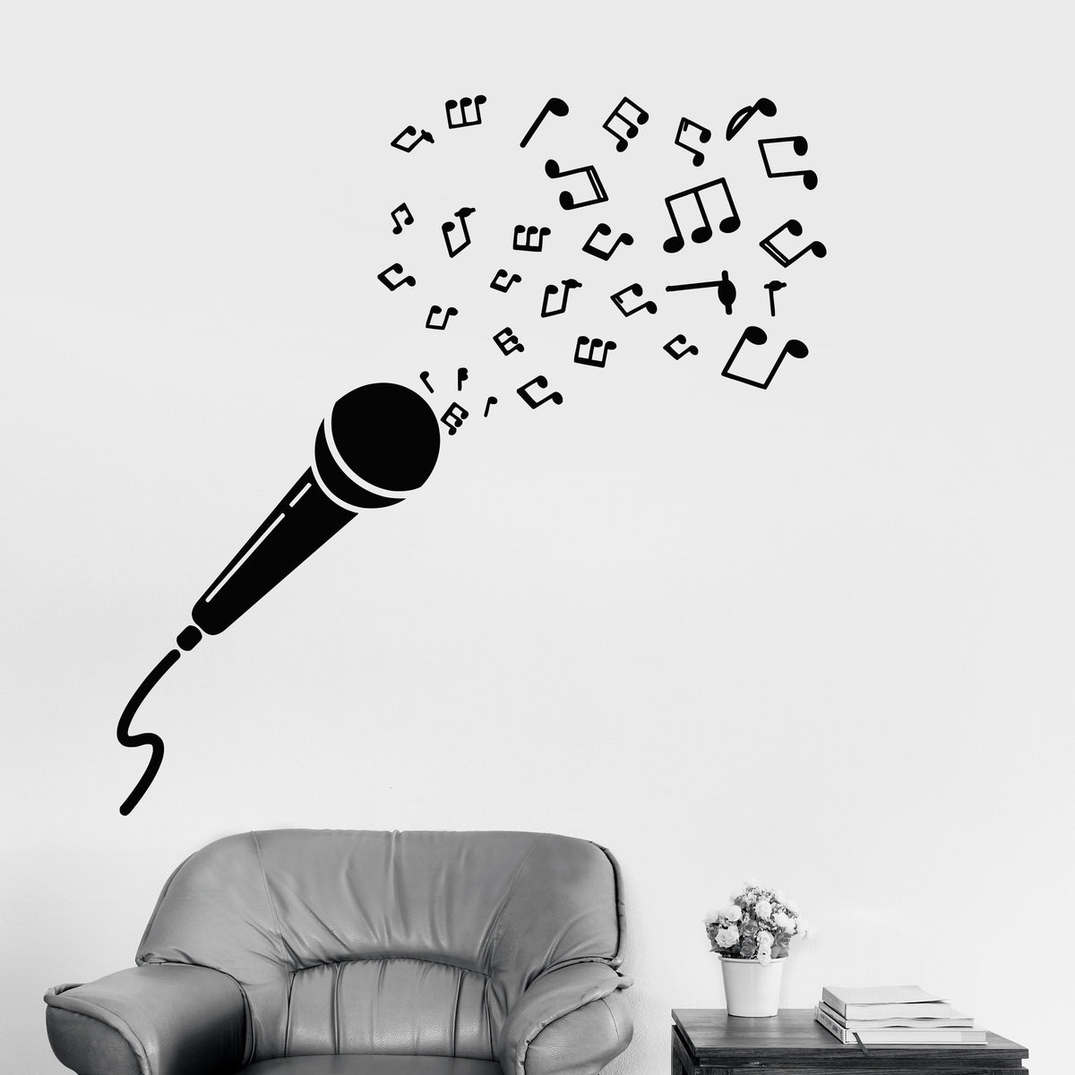 Vinyl Wall Decal Microphone Music Notes Melody Singer Karaoke Club Sti ...
