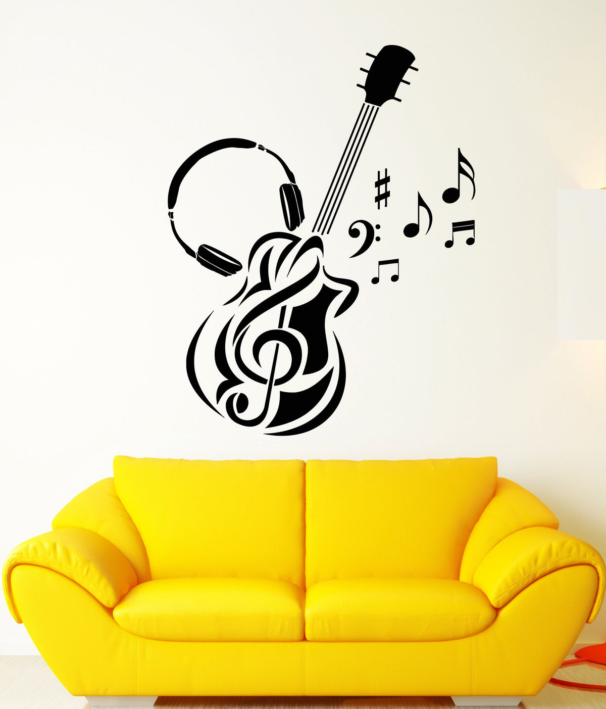 Vinyl Wall Decal Guitar Music Headphones Notes For Musician Stickers ...