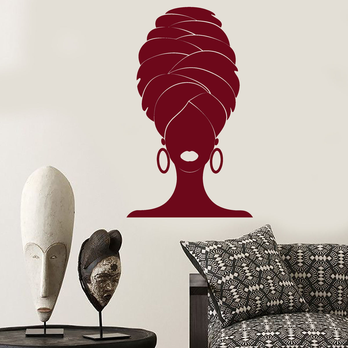 Vinyl Wall Decal Abstract African Woman In Turban Black Lady Stickers ...