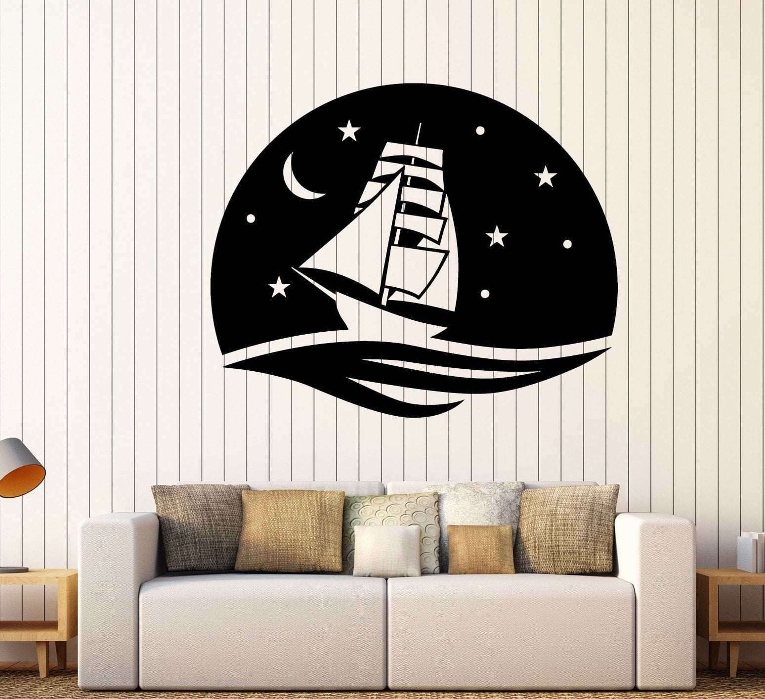 Vinyl Wall Decal Sea Ship Night Marine Nautical Sailor Sail Stickers ...