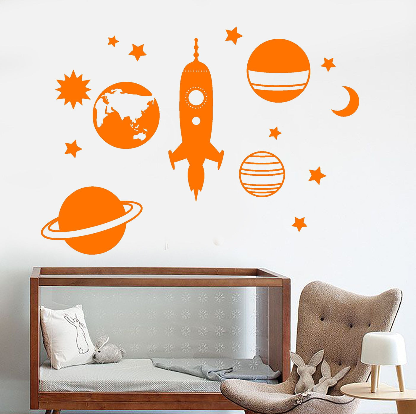 Vinyl Wall Decal Space Rocket Planet Stars Children's Room Decor Stick ...
