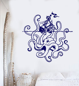 Vinyl Wall Decal Angry Octopus Ship Sea Monster Ocean Style Stickers U ...