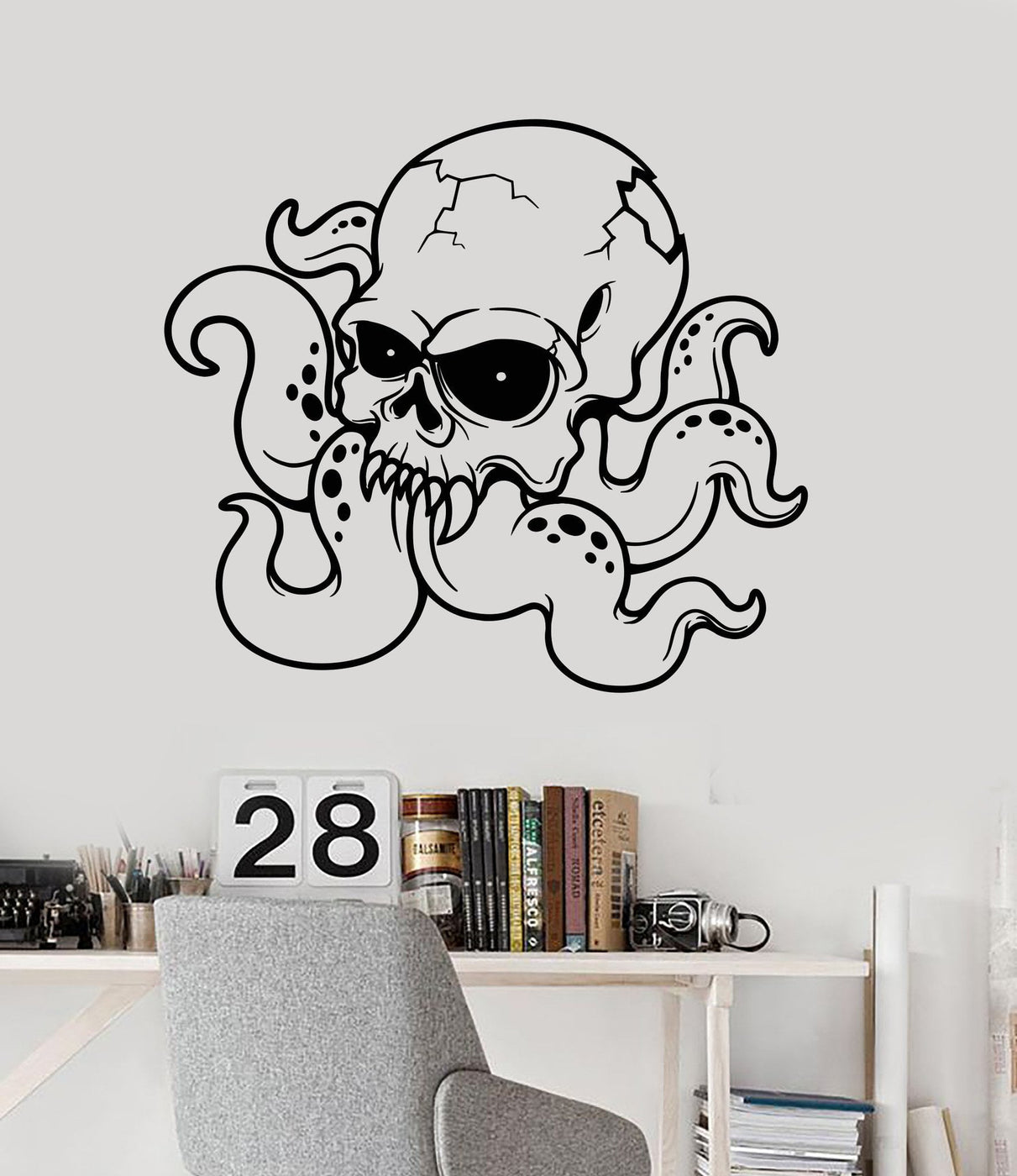 Vinyl Wall Decal Octopus Skull Alien Tentacles Monster Stickers Unique ...