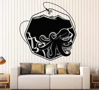 Vinyl Wall Decal Octopus Sea Fishing Ocean Animals Hook Stickers Uniqu ...