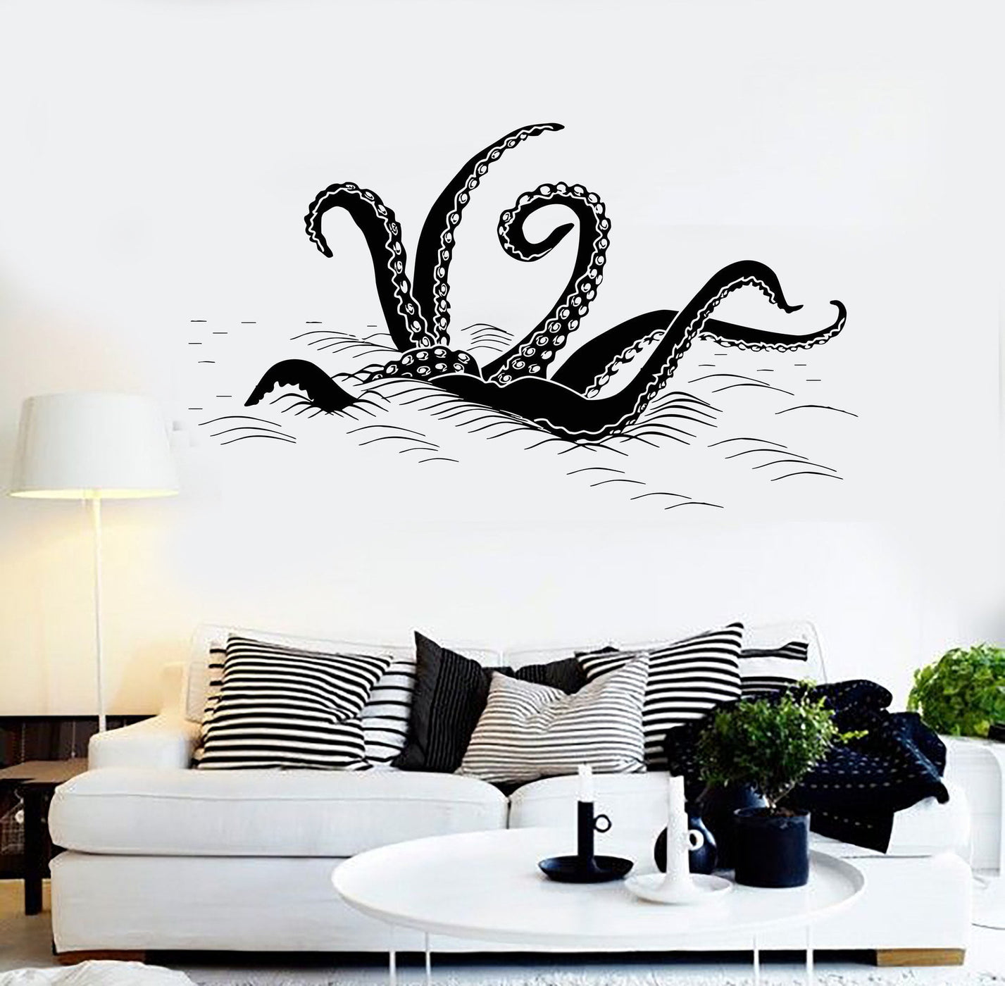 Vinyl Wall Decal Octopus Tentacles Wave Ocean Monster Stickers Unique ...