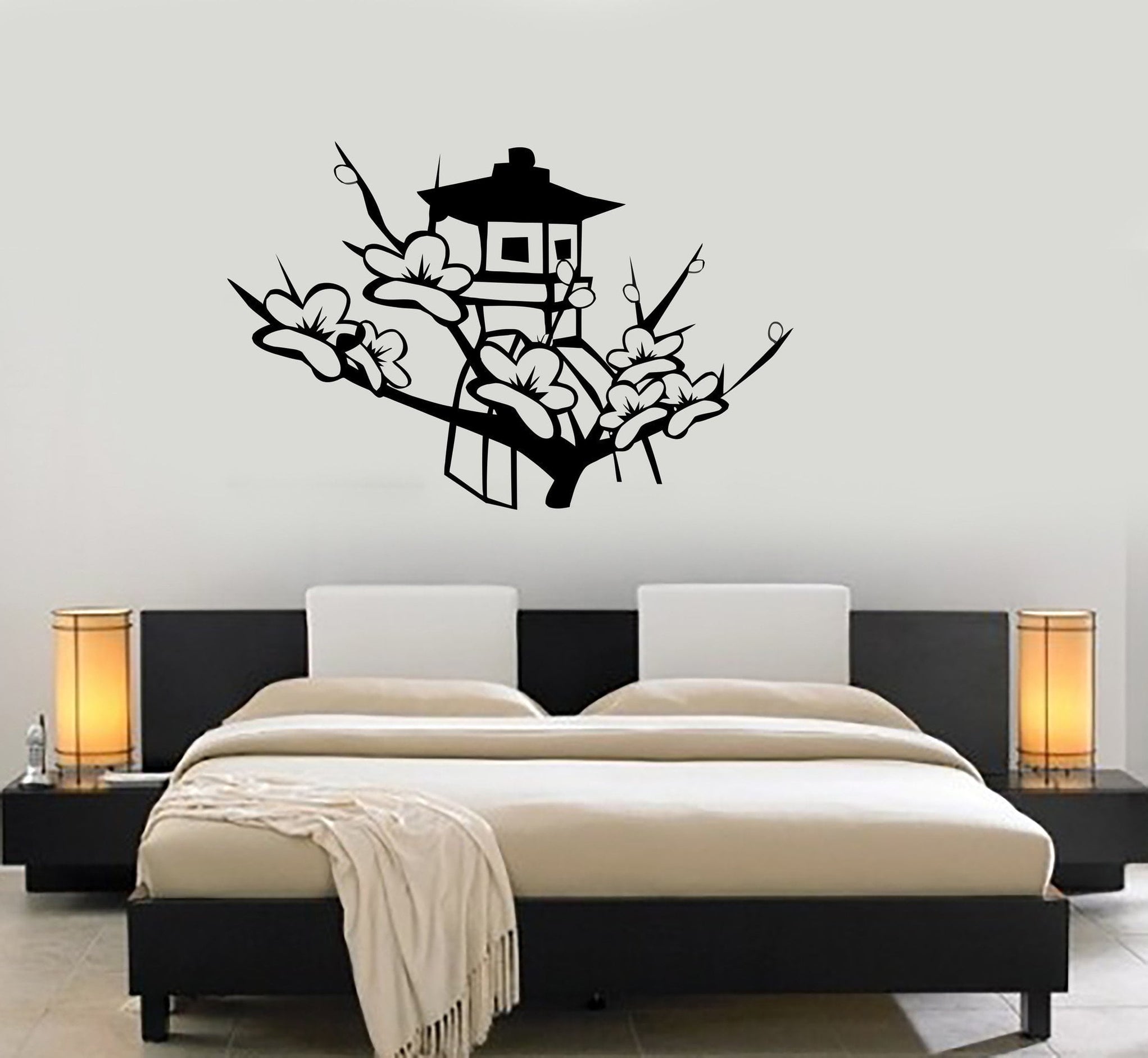 Wall Stickers Vinyl Decal Sakura Oriental Pagoda Japan Home Decor (ig1 ...