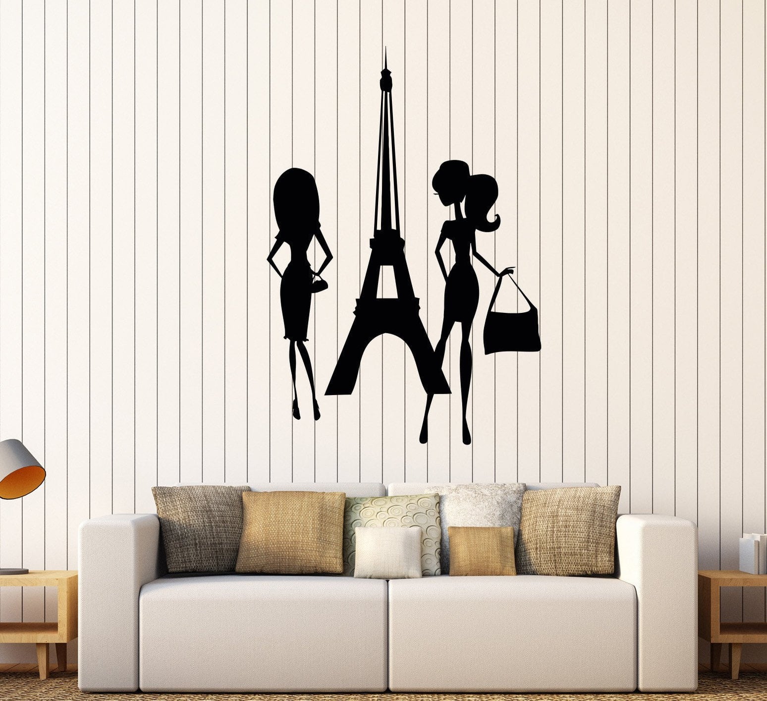 Vinyl Wall Decal Shopping Paris Woman Style Girls Eiffel Tower Sticker ...
