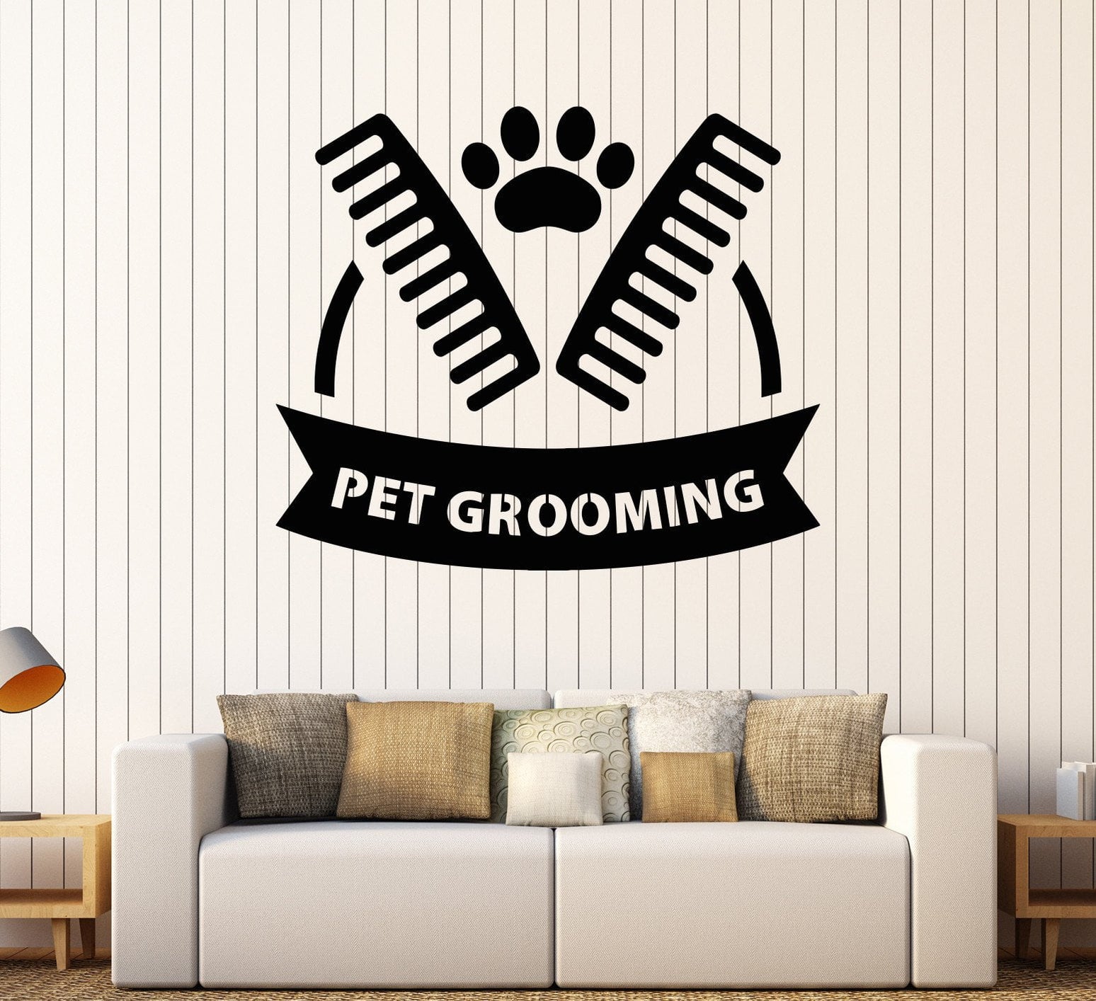 Vinyl Wall Decal Pet Grooming Beauty Salon Comb Signboard Stickers Uni ...