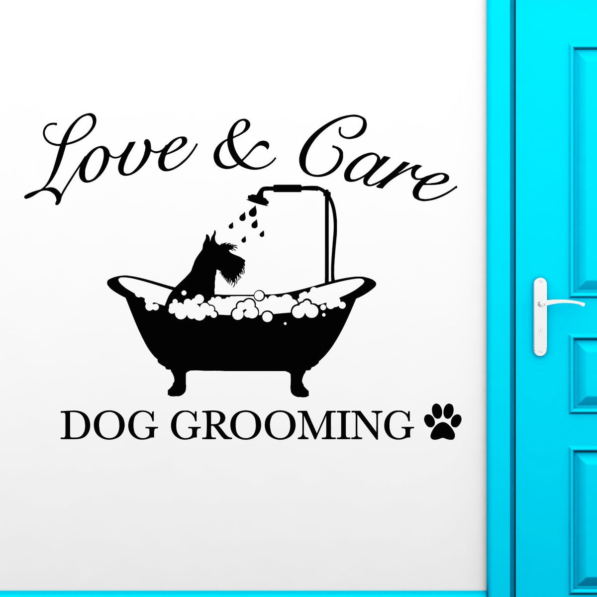 Vinyl Wall Decal Dog Grooming Love And Care Signboard Logo Pet In Bath ...