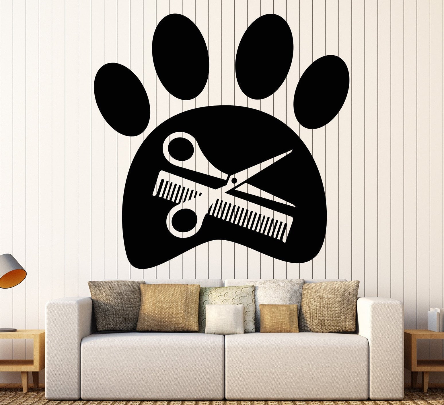 Vinyl Wall Decal Beauty Salon For Pet Grooming Paw Scissors Stickers U ...