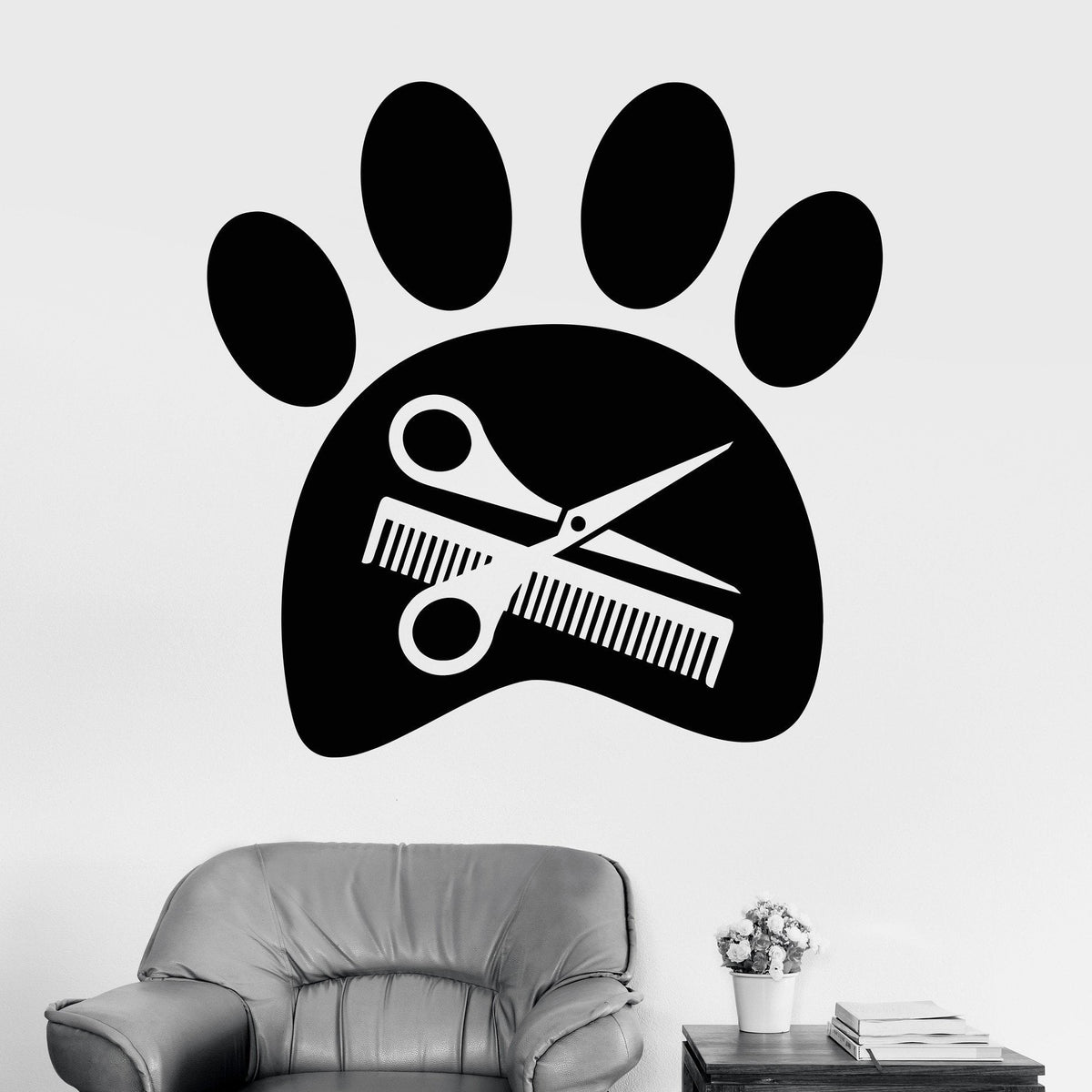 Vinyl Wall Decal Beauty Salon For Pet Grooming Paw Scissors Stickers U ...
