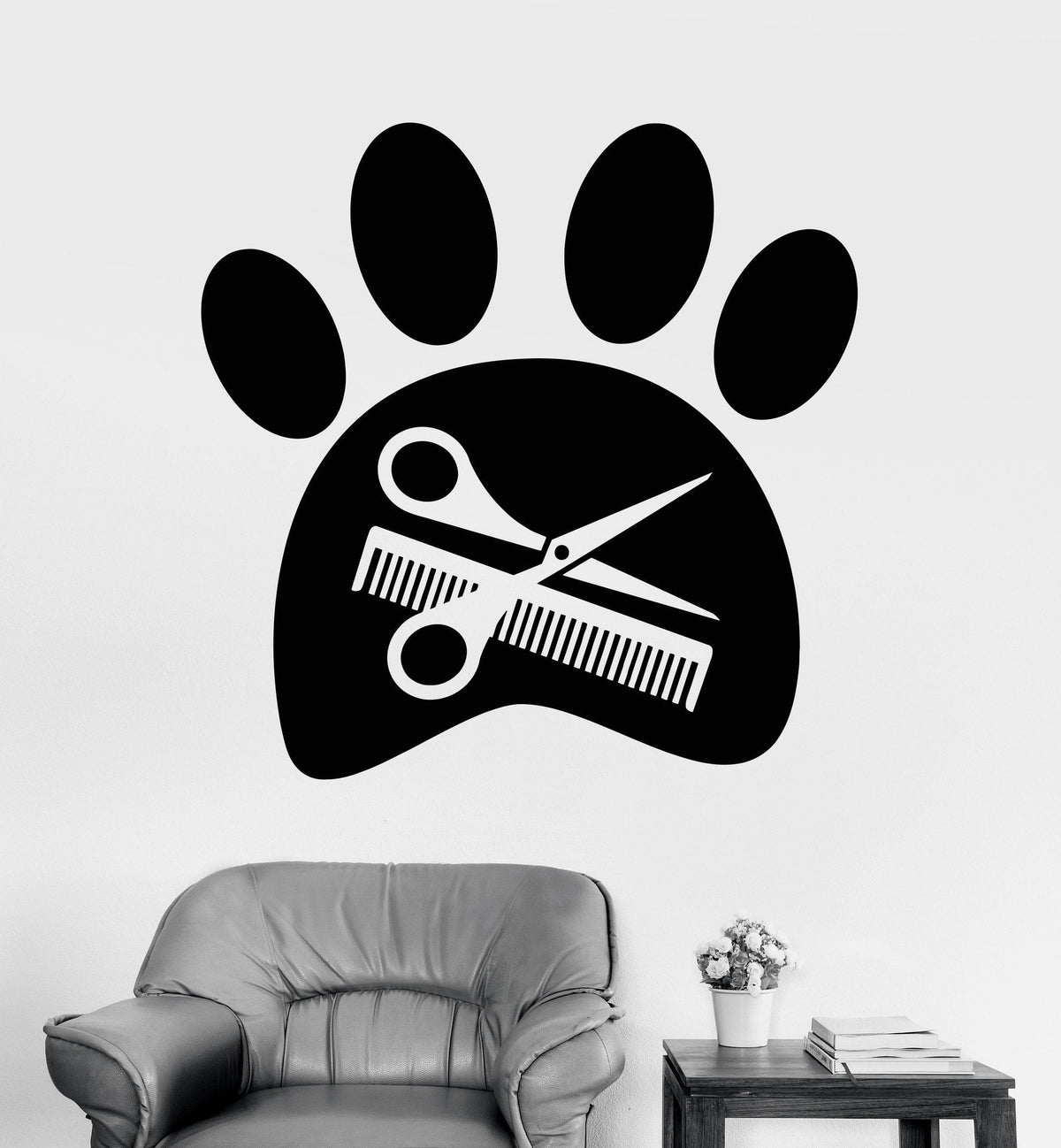 Vinyl Wall Decal Beauty Salon For Pet Grooming Paw Scissors Stickers U ...