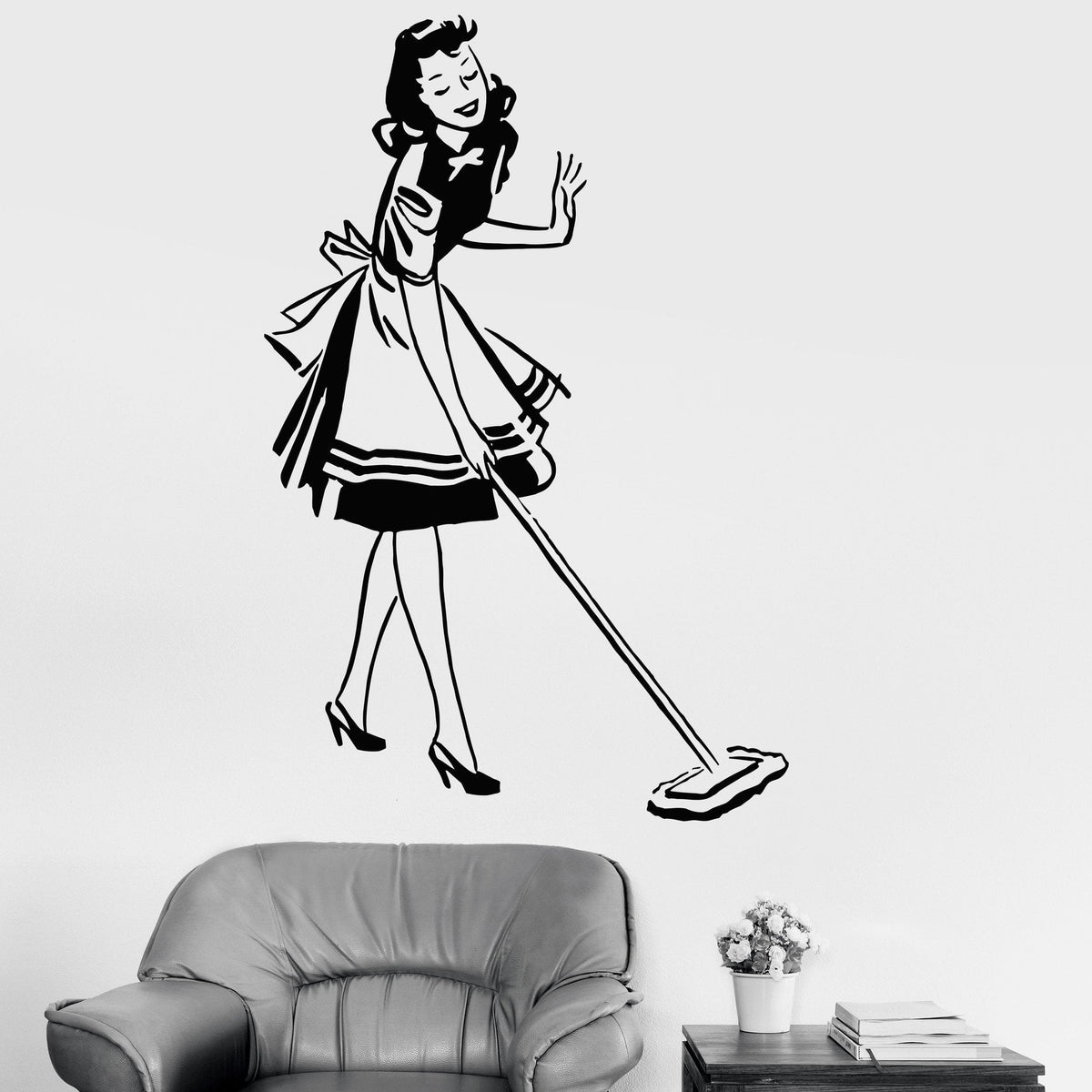 Vinyl Wall Decal Housekeeper Pin Up Girl Beautiful Woman Cleaning Stic ...