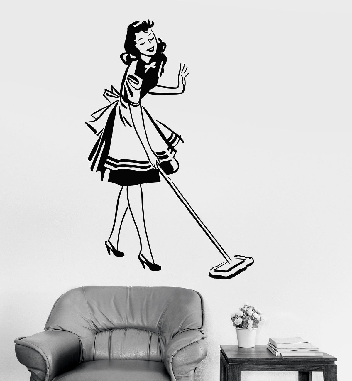 Vinyl Wall Decal Housekeeper Pin Up Girl Beautiful Woman Cleaning Stic ...