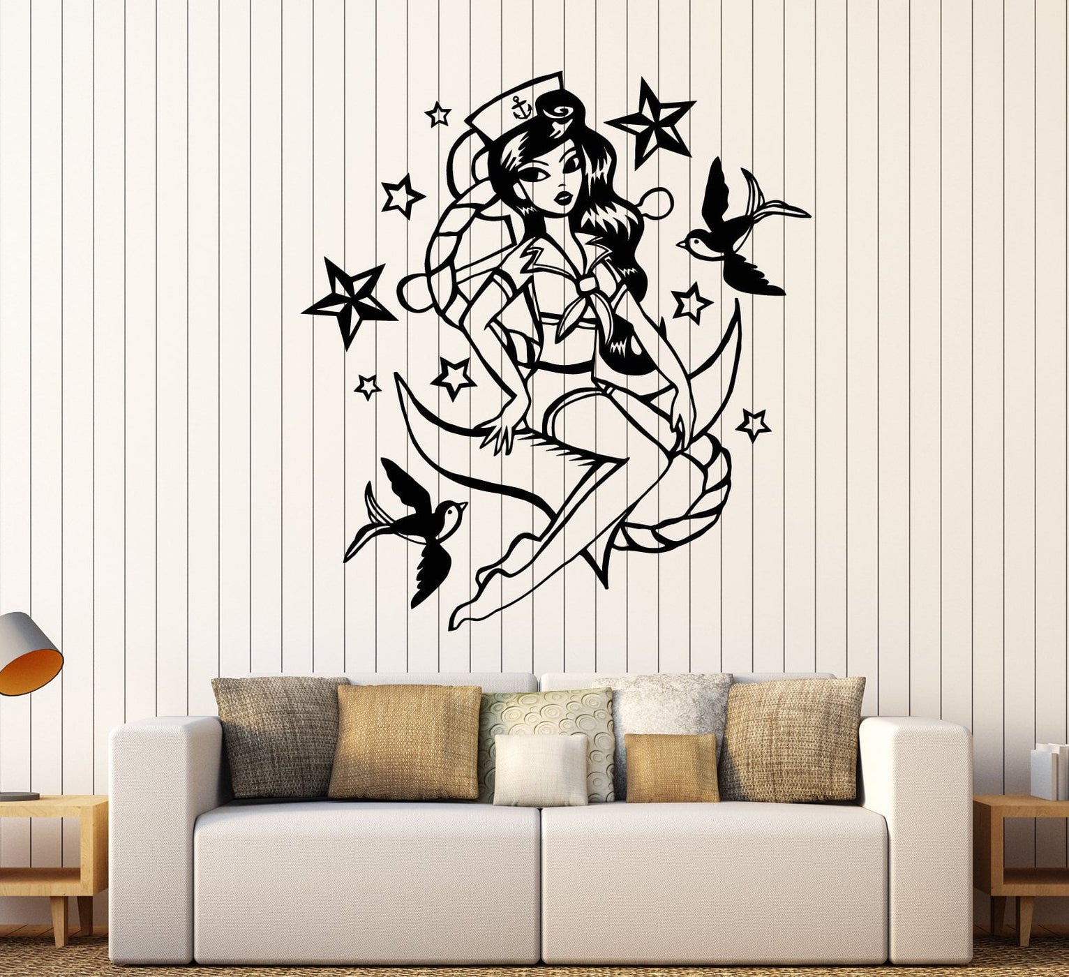 Vinyl Wall Decal Pin Up Nautical Style Retro Sexy Girl Sailor Stickers ...