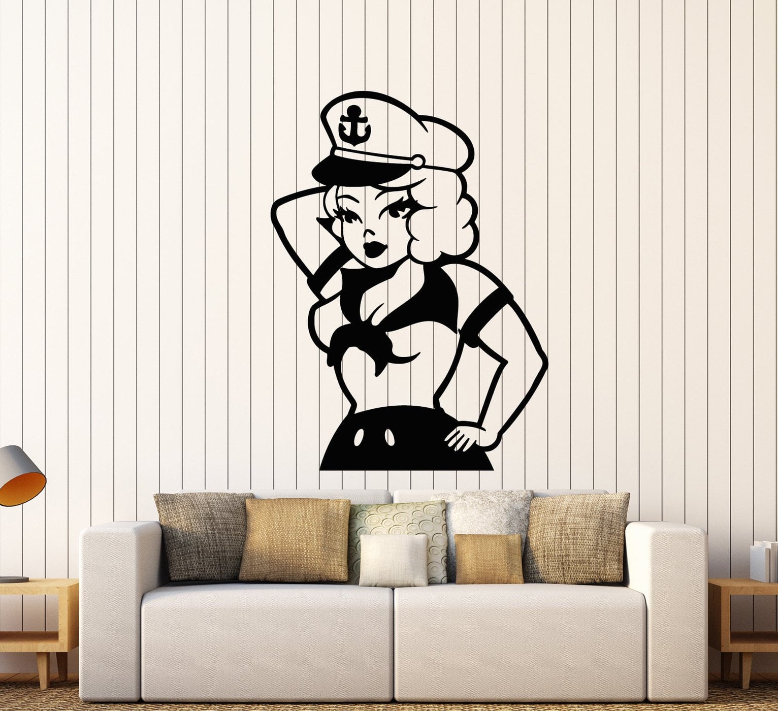 Vinyl Wall Decal Pin Up Style Woman Girl Nautical Retro Sailor Sticker ...