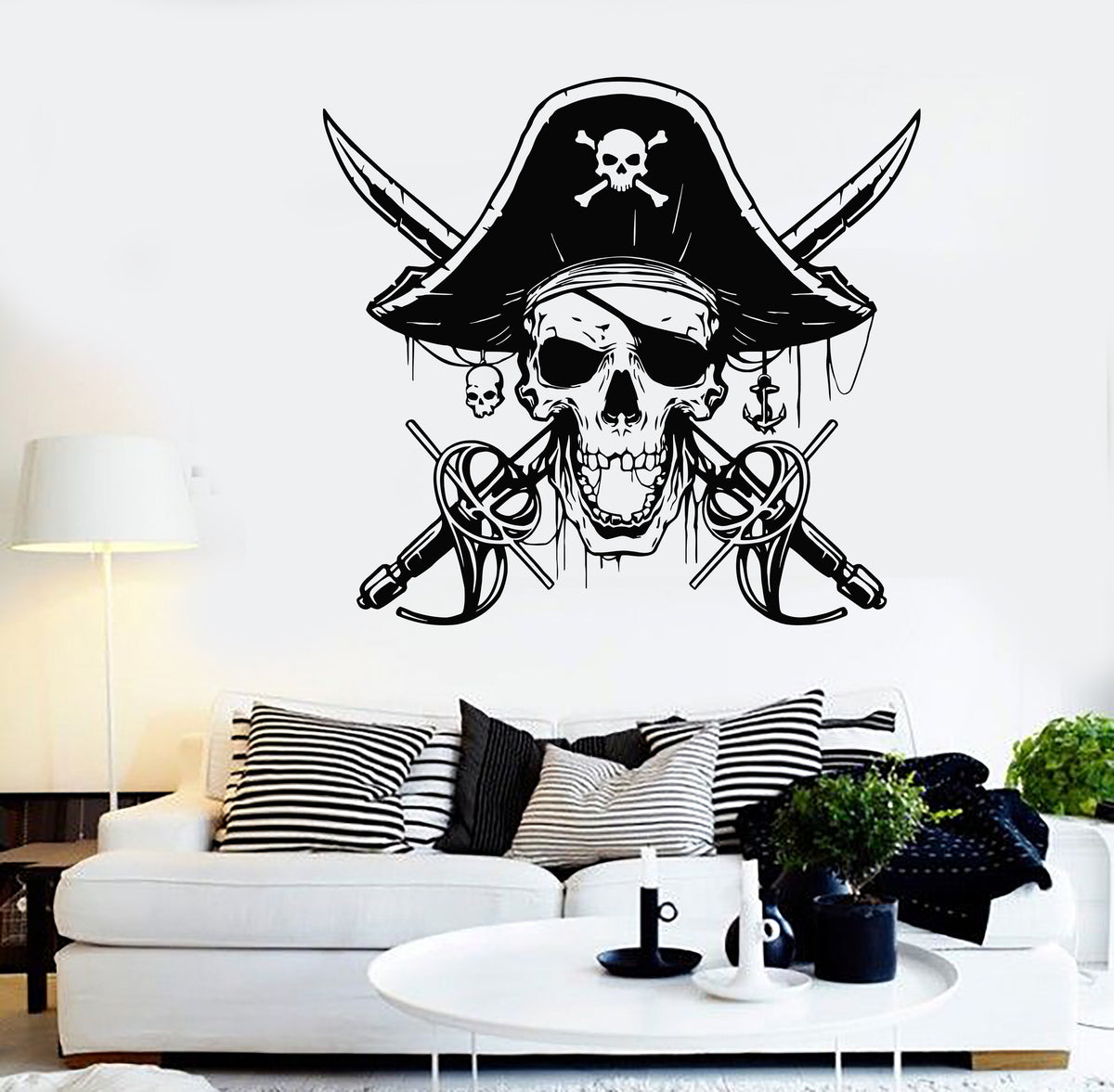 Vinyl Wall Decal Pirate Sabers Skull Captain Sea Style Stickers Unique ...