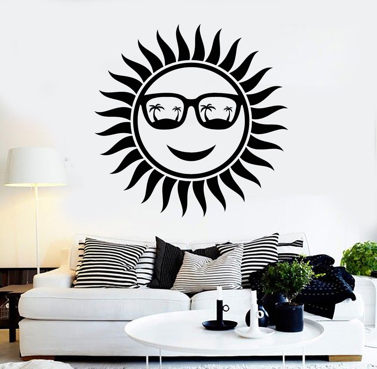 Vinyl Wall Decal Positive Sun Glasses Palms Beach Stickers Mural Uniqu ...