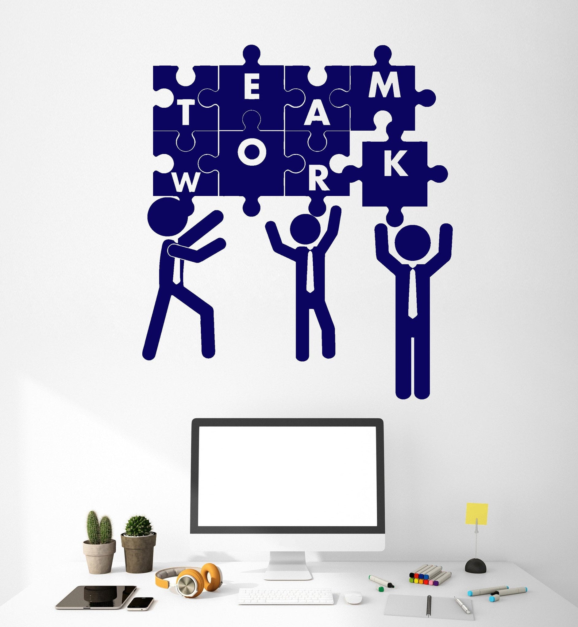 Vinyl Wall Decal Teamwork Puzzle Office Decoration Team Building Stick ...