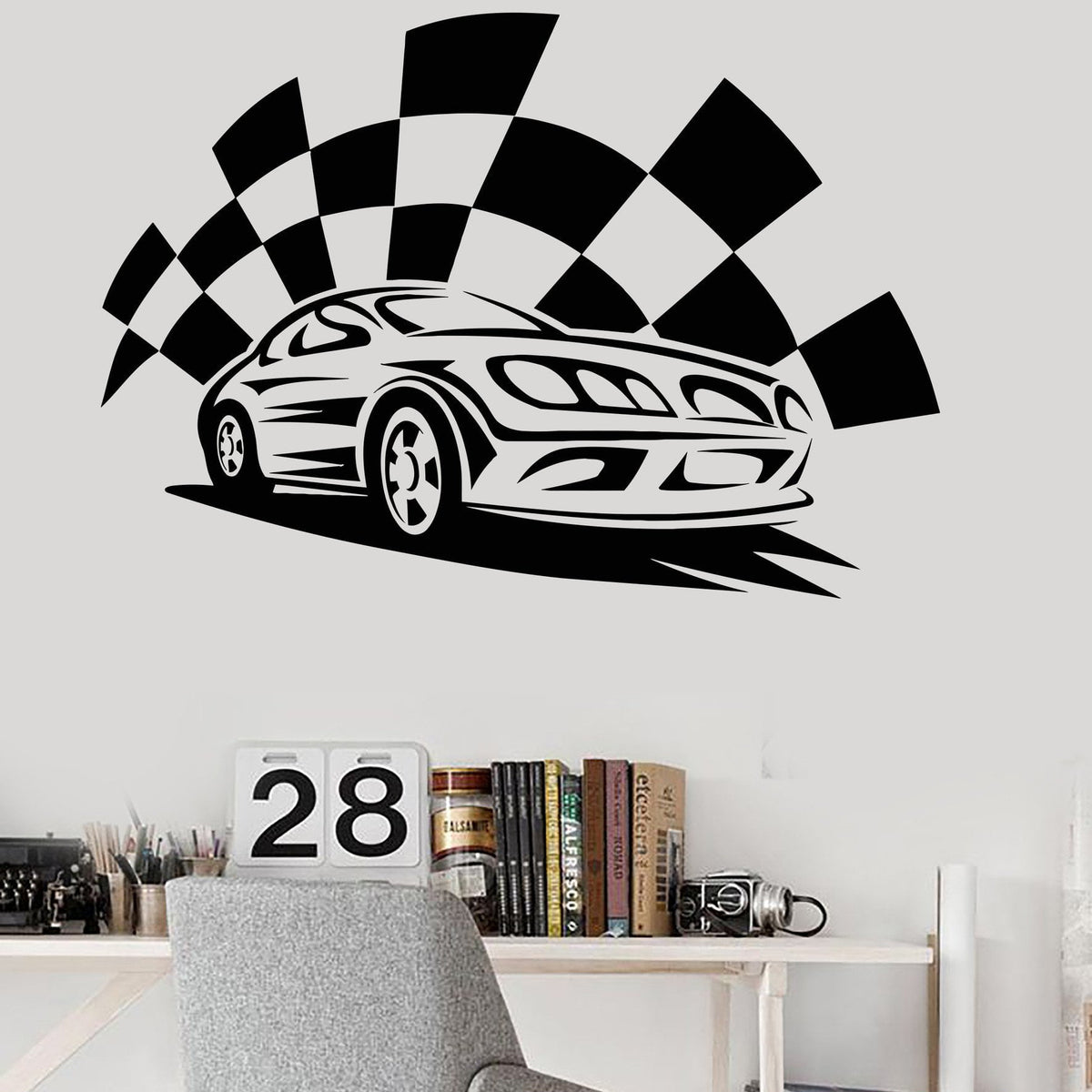Vinyl Wall Decal Garage Sports Car Race Boys Room Stickers Mural Uniqu ...