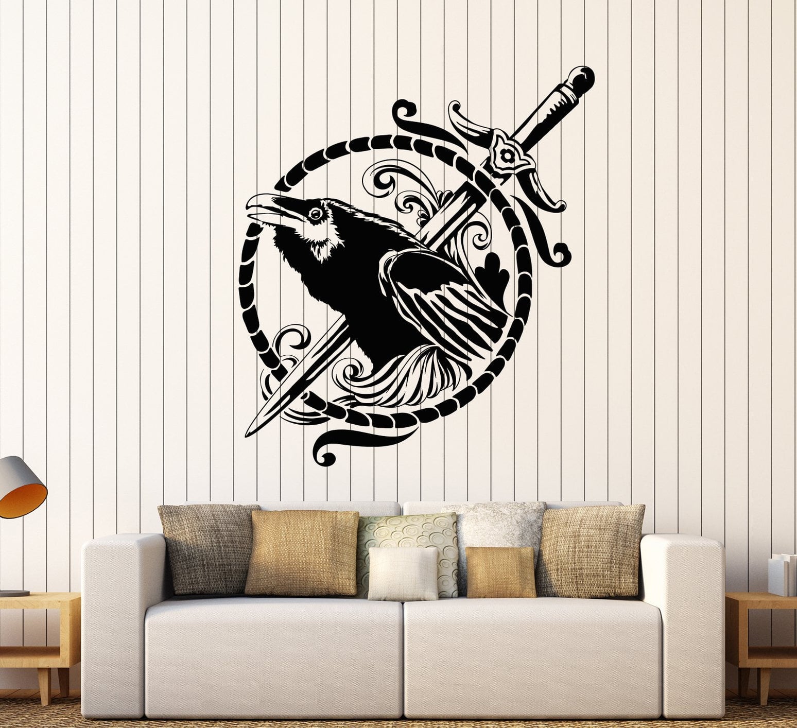 Vinyl Wall Decal Black Raven Symbol Sword Gothic Style Bird Stickers U ...