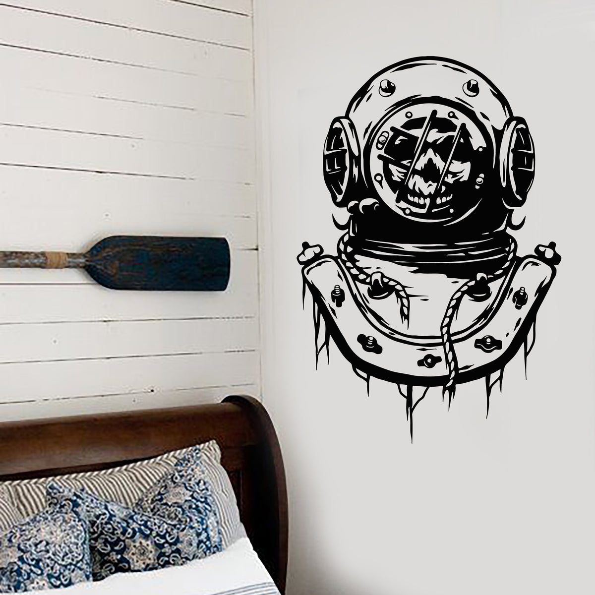 Vinyl Wall Decal Vintage Diving Suit Diver Helmet Skull For Sailor Sti ...