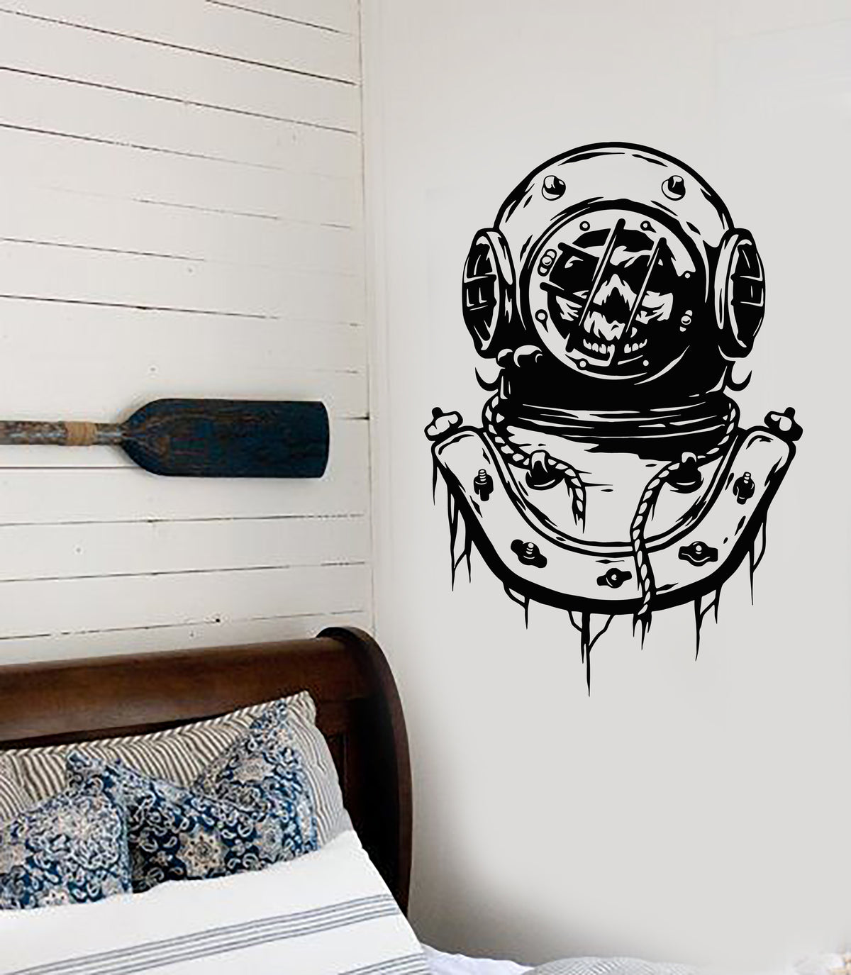 Vinyl Wall Decal Vintage Diving Suit Diver Helmet Skull For Sailor Sti ...