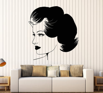 Vinyl Wall Decal Retro Beautiful Woman Face Makeup Hairstyle Stickers ...
