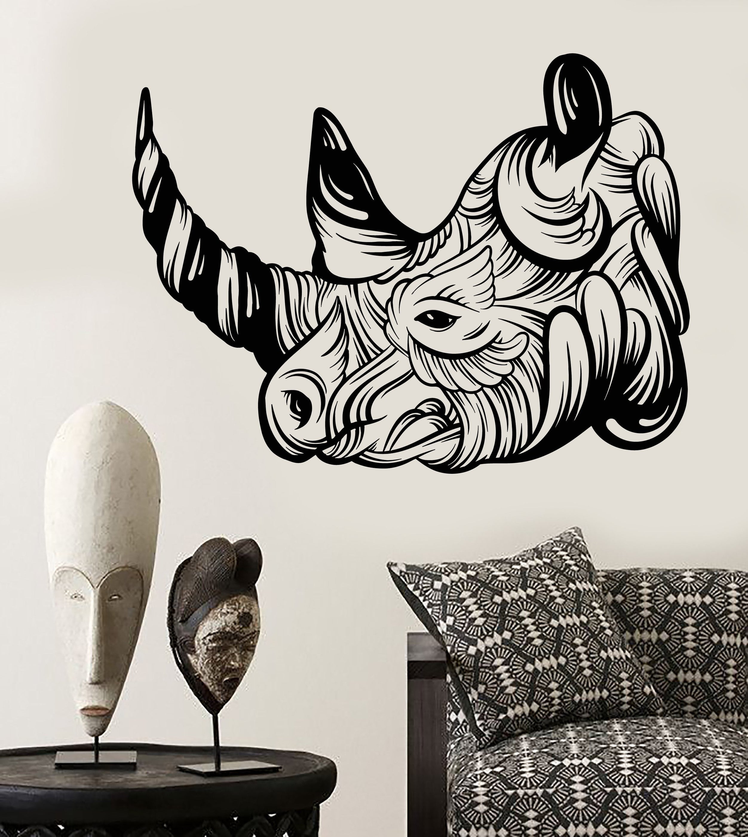 Vinyl Wall Decal Abstract African Animal Head Rhinoceros Horn Stickers ...