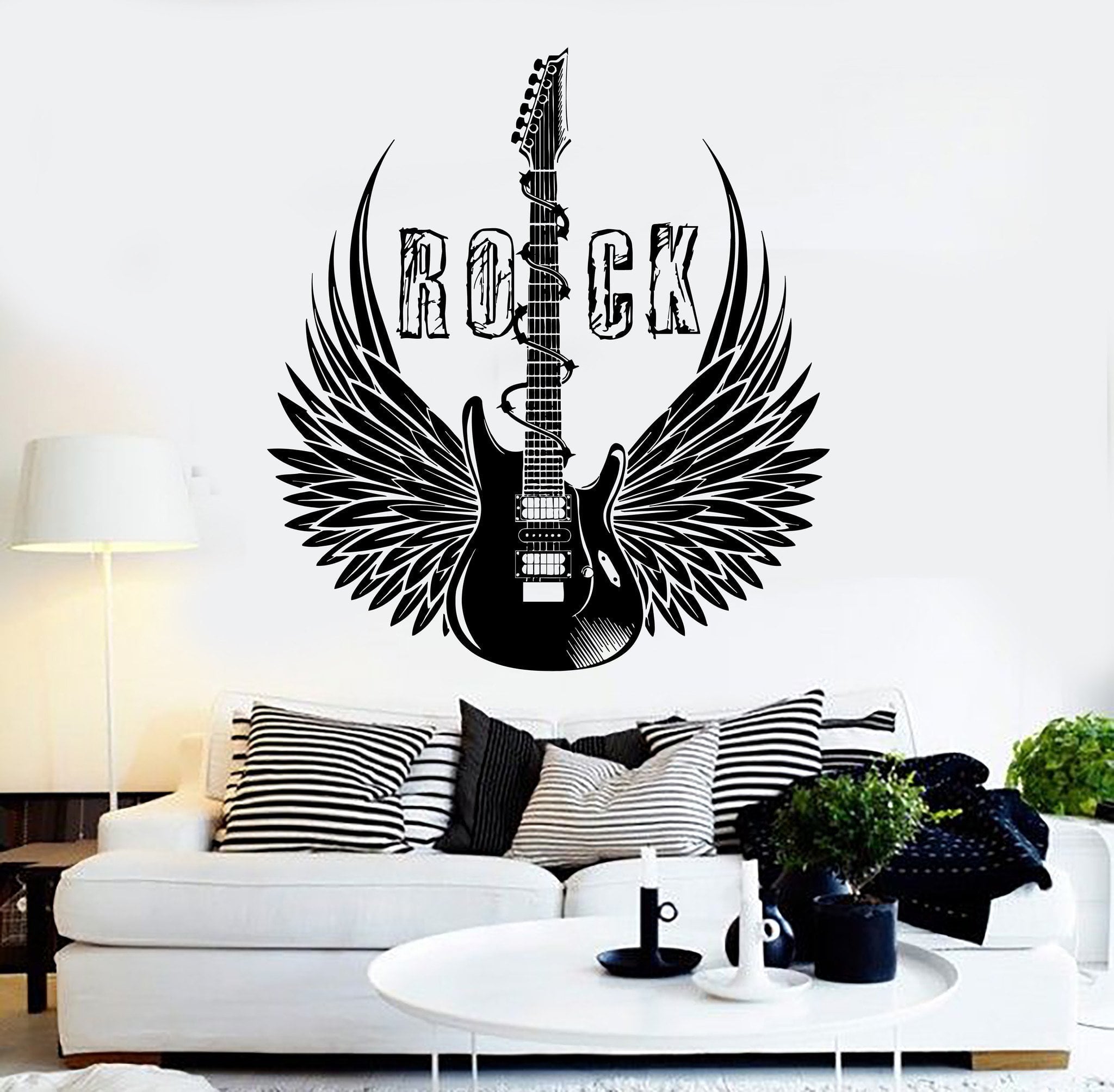 Vinyl Wall Decal Electric Guitar Rock Wings Music Musical Stickers Uni ...