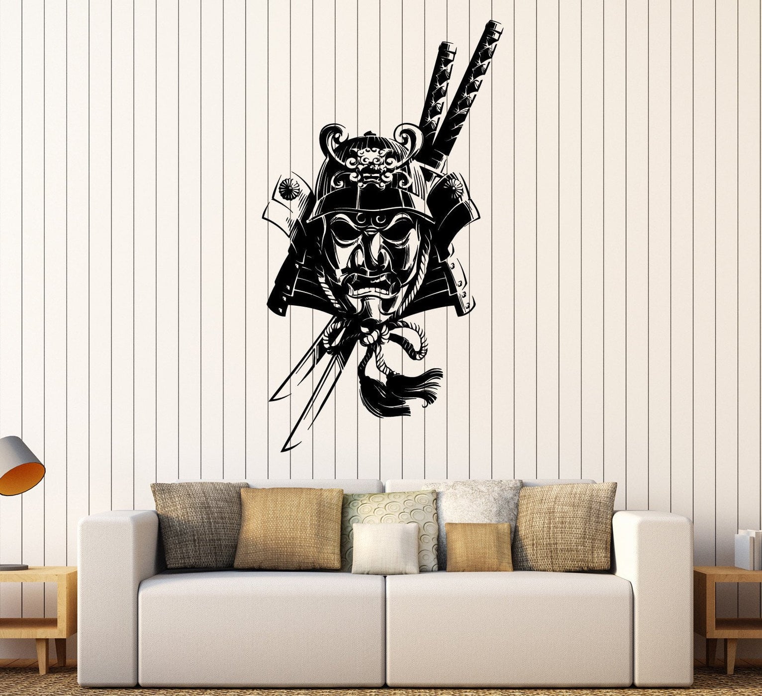 Vinyl Wall Decal Samurai Mask Katana Asian Art Stickers Mural Unique G ...