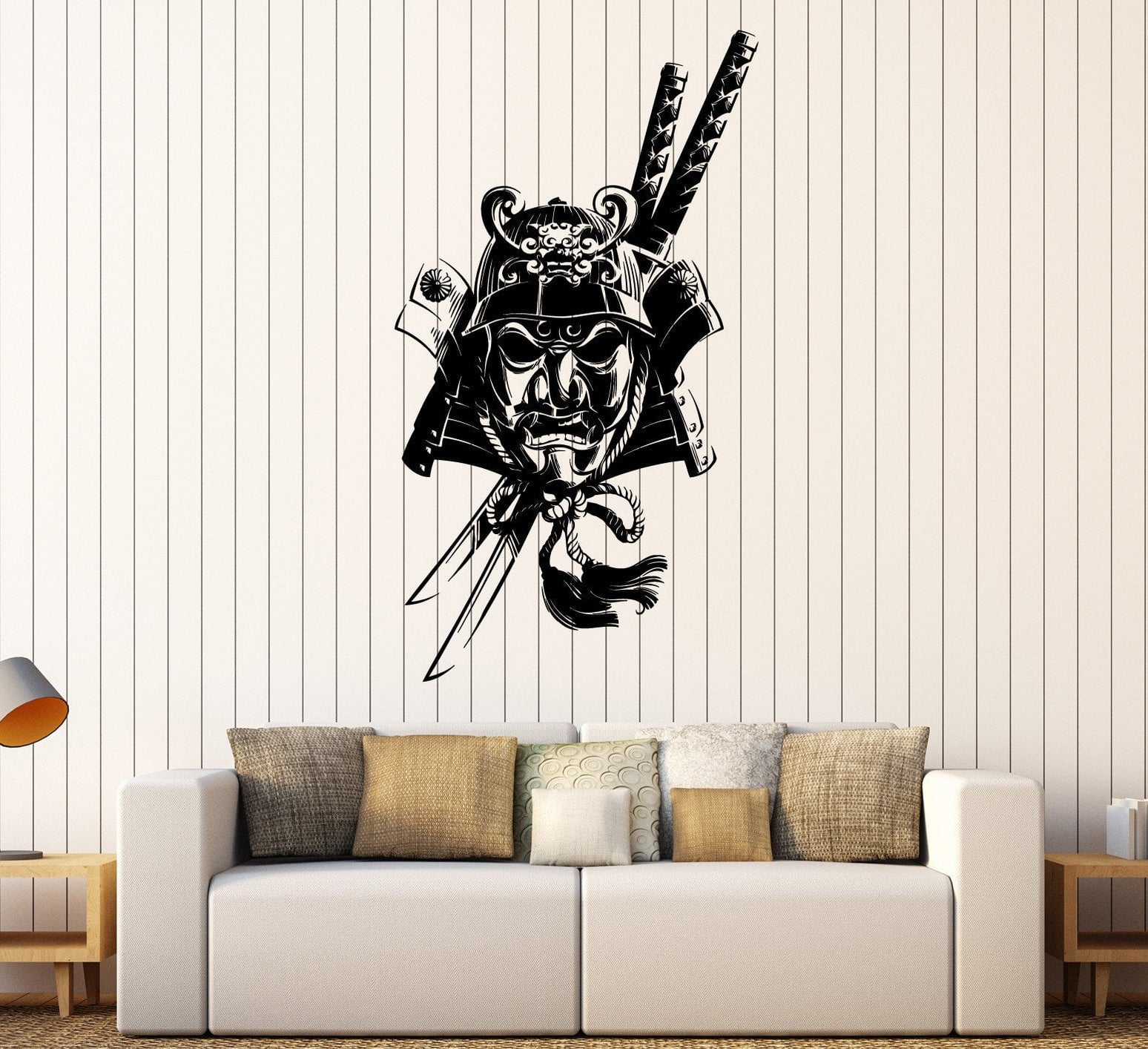 Vinyl Wall Decal Samurai Mask Katana Asian Art Stickers Mural Unique G ...