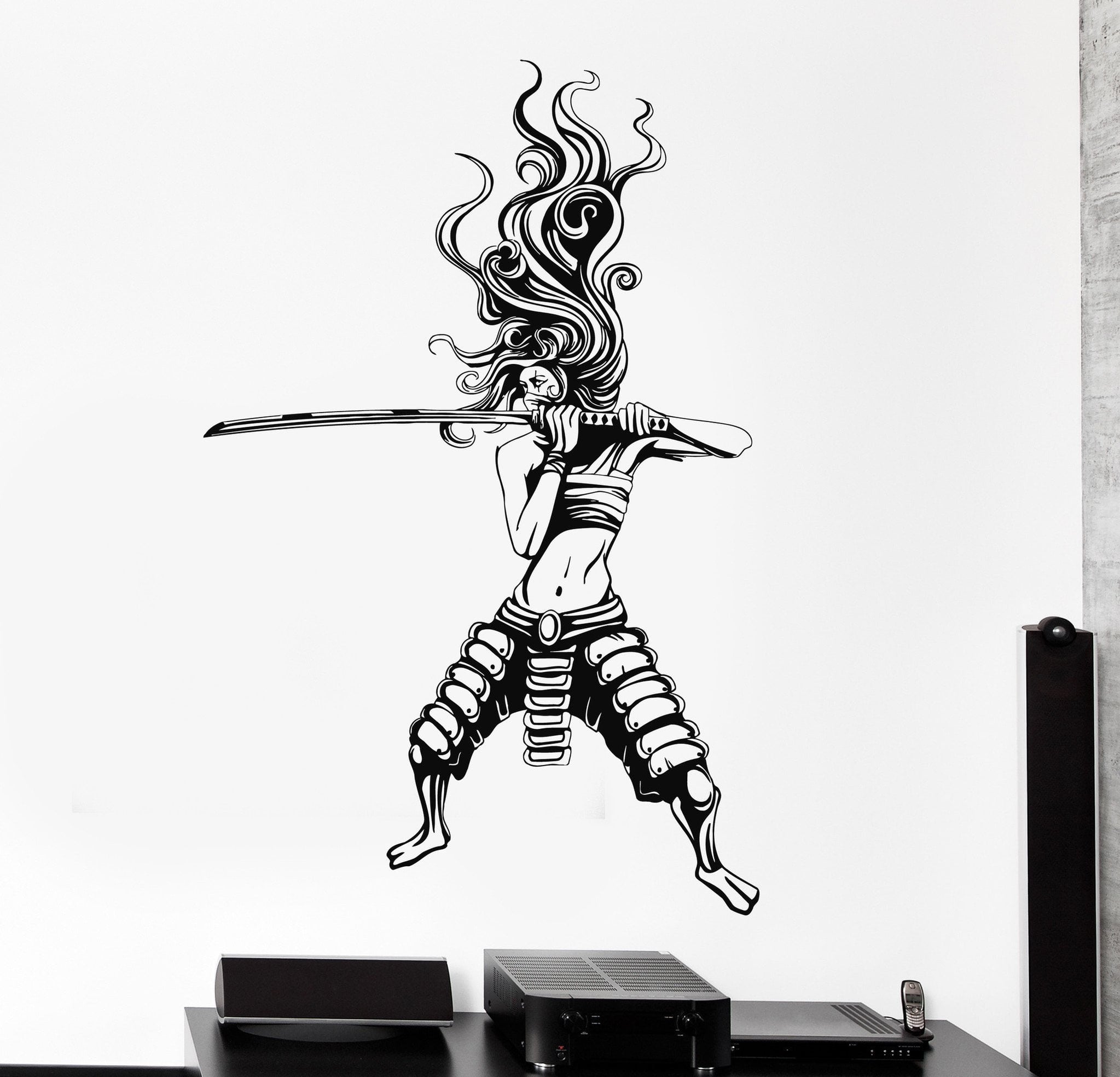 Vinyl Wall Decal Samurai Woman Asian Warrior Japanese Stickers Unique ...