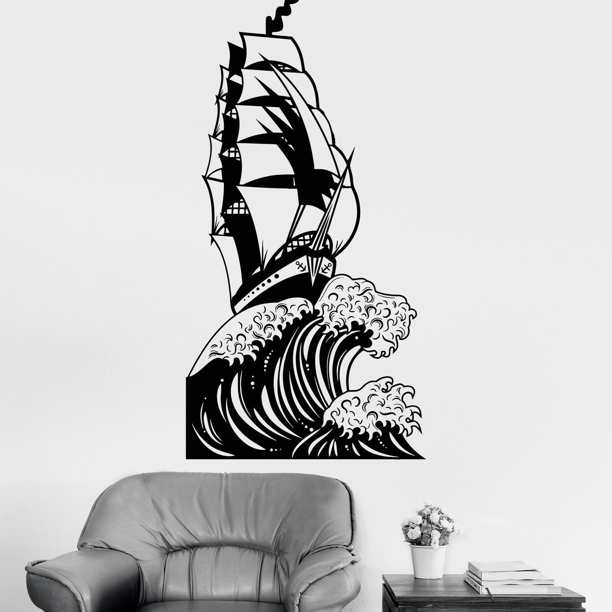 Vinyl Wall Decal Ship Sea Ocean Big Wave Sailor Landscape Stickers Uni ...