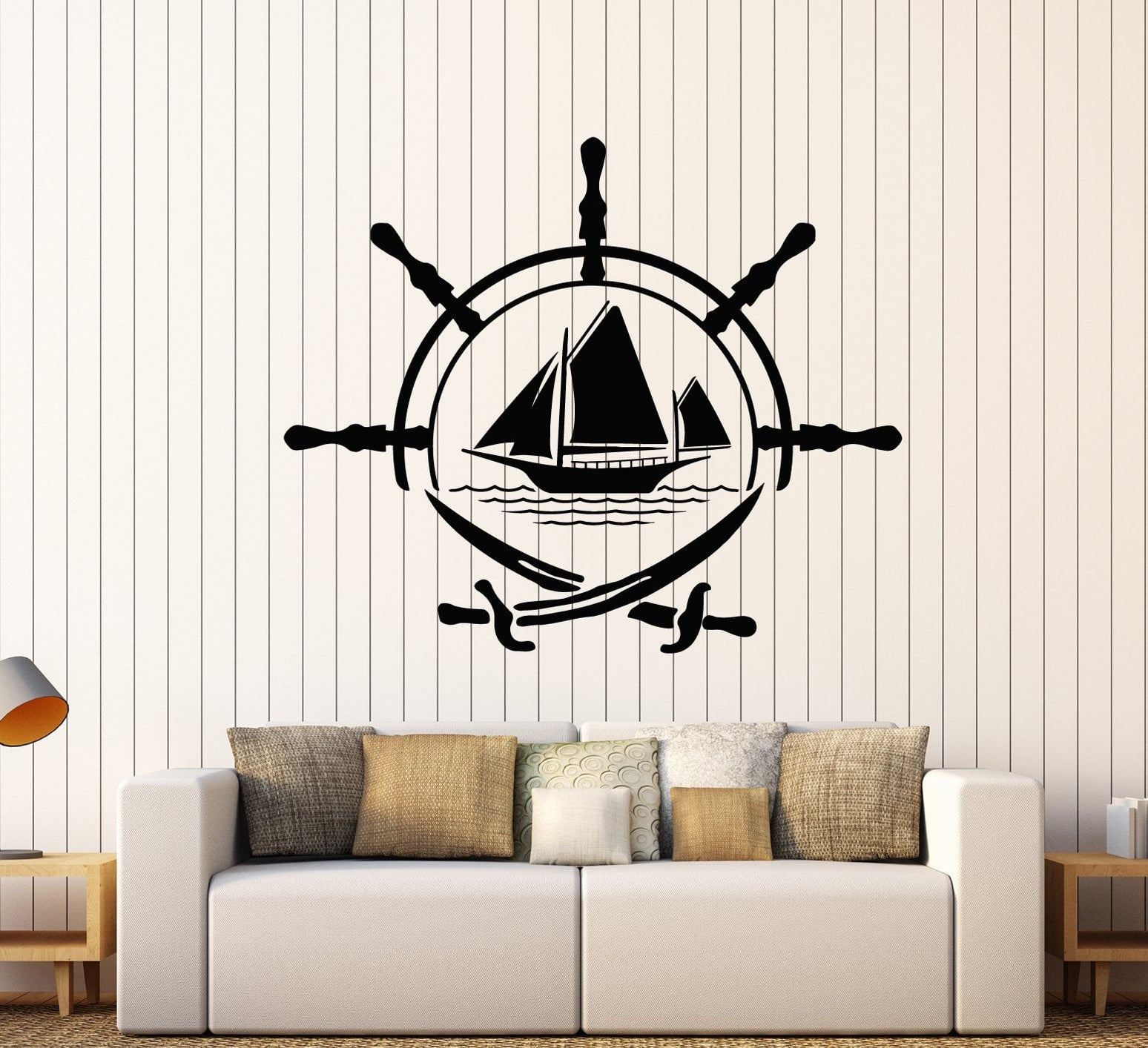 Vinyl Wall Decal Ship Wheel For Sailor Sail Crossed Swords Stickers (2 ...