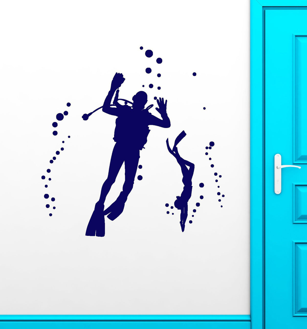 Vinyl Wall Decal Scuba Diving Underwater Diver Bubbles Stickers Unique ...