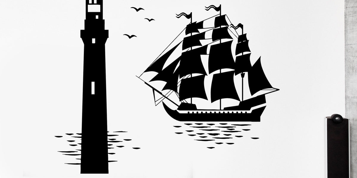 Vinyl Wall Decal Ship Lighthouse Sea Nautical Marine Stickers Unique G ...