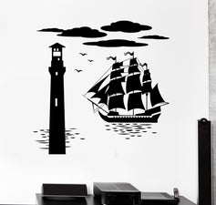 Vinyl Wall Decal Ship Lighthouse Sea Nautical Marine Stickers Unique G ...