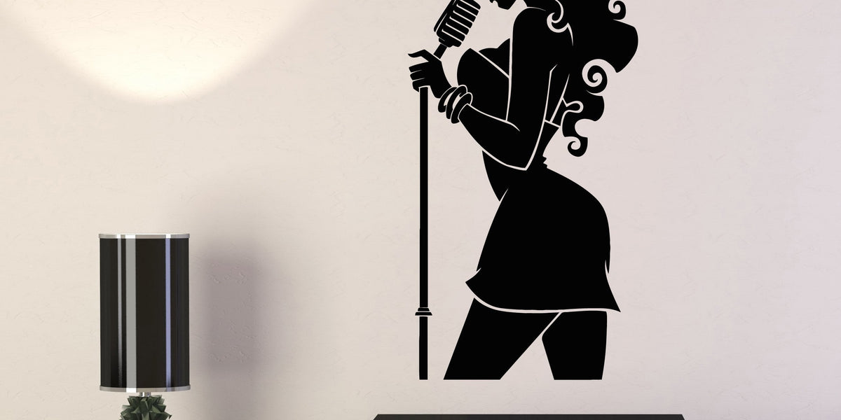 Vinyl Wall Decal Karaoke Club Bar Singer Girl With Microphone Stickers ...