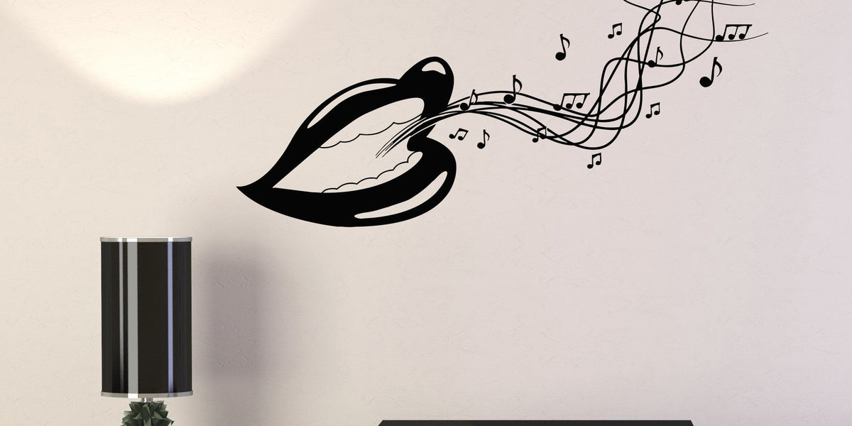 Vinyl Wall Decal Song Music Singer Melody Voice Notes Lips Mouth Stick ...