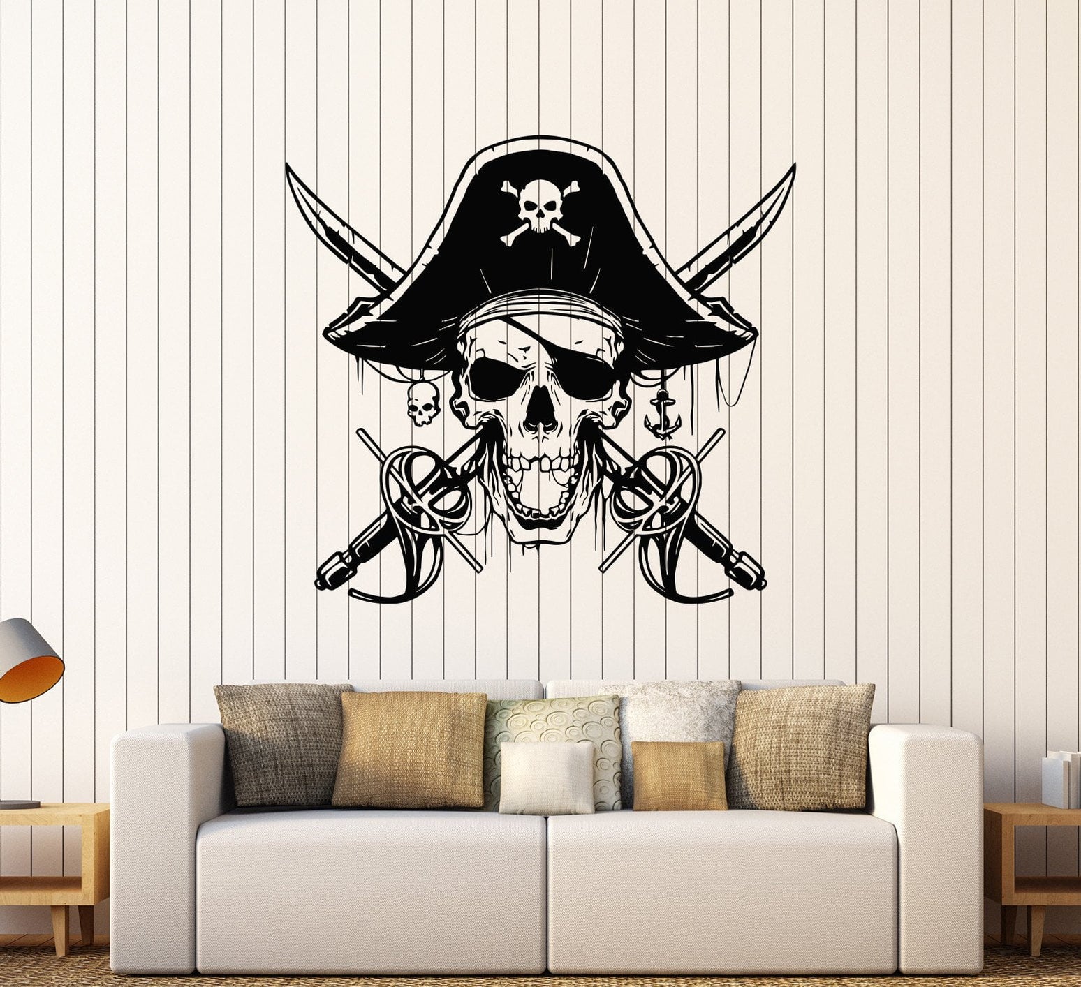 Vinyl Wall Decal Pirate Sabers Skull Captain Sea Style Stickers Unique ...
