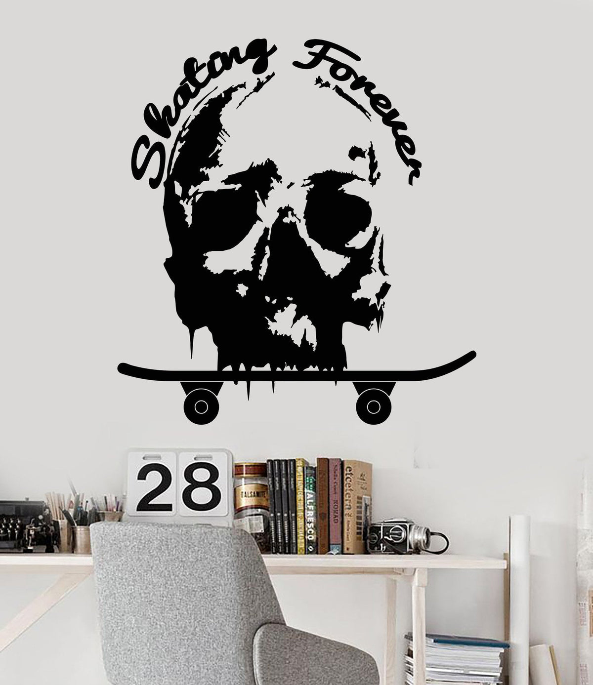 Vinyl Wall Decal Skateboard Skater Skull Skating Forever Teen Room Dec ...